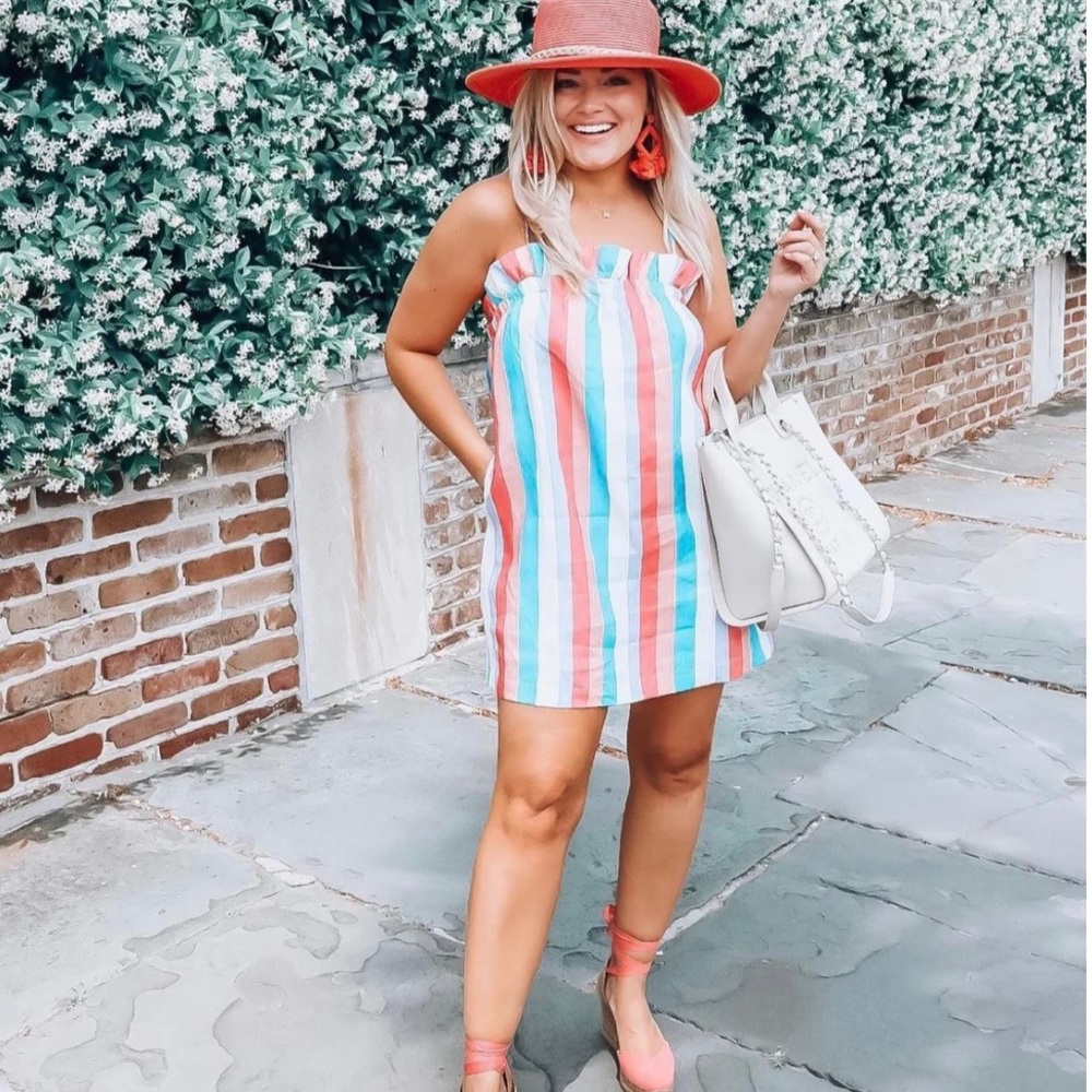 Buddy Love Pastel Striped Linen Treasure Dress W/ Ruf… - Gem